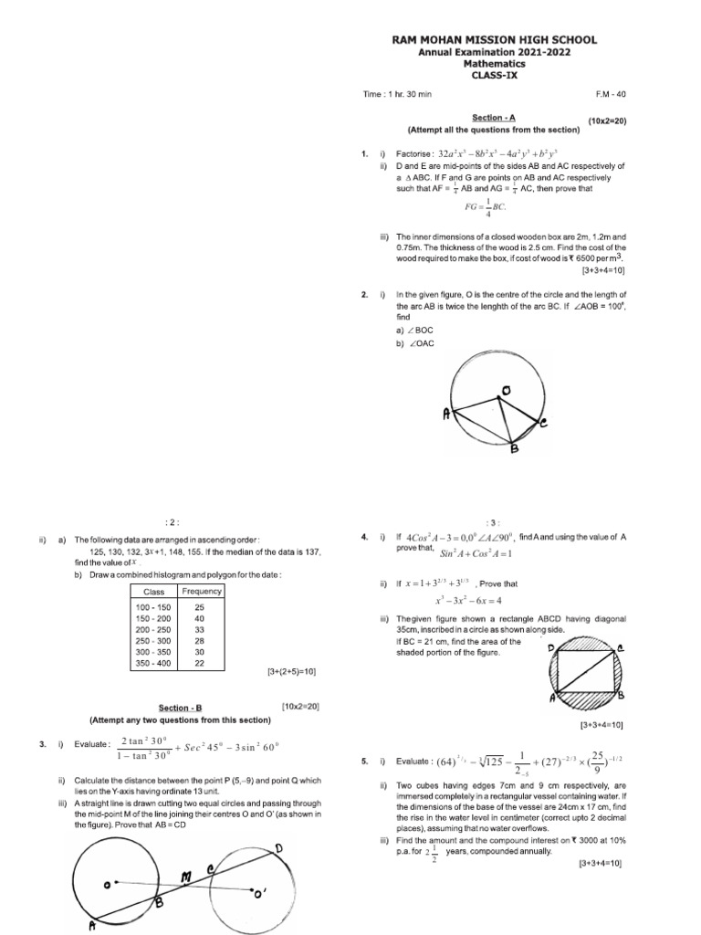 Math I (IX) 40 Marks Online 2nd Proof Final | PDF