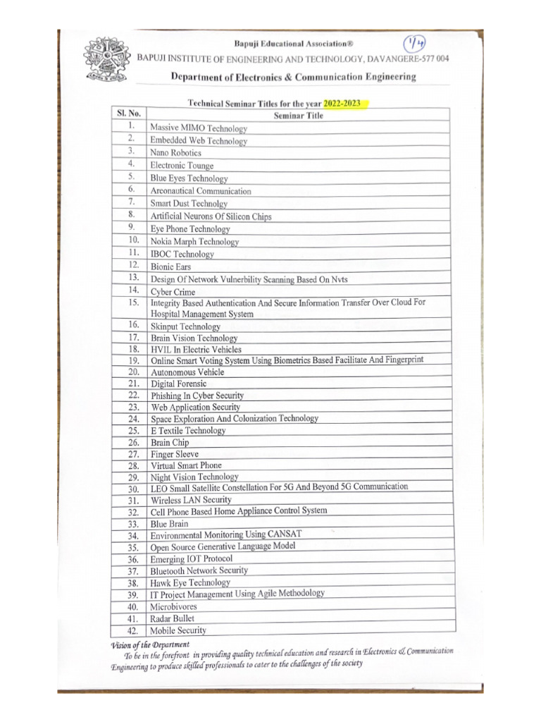 Technical Seminar Titles 2022-23 | PDF
