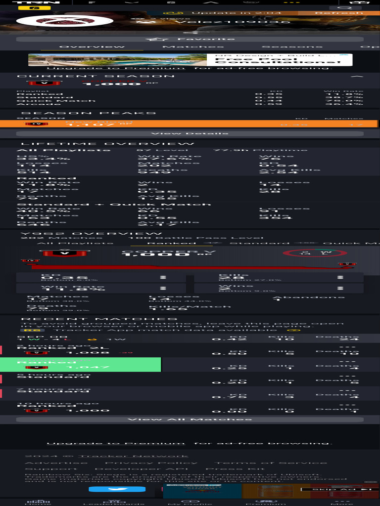 Velez109036's R6 Siege Overview Stats - Rainbow Six Siege Tracker | PDF