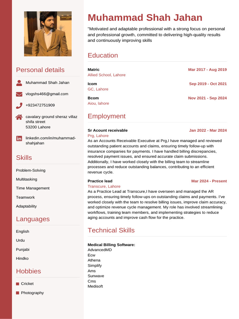 Resume Muhammad Shah Jahan | PDF | Business