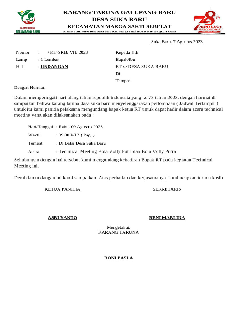 Undangan 17 Ags 2023 RT | PDF