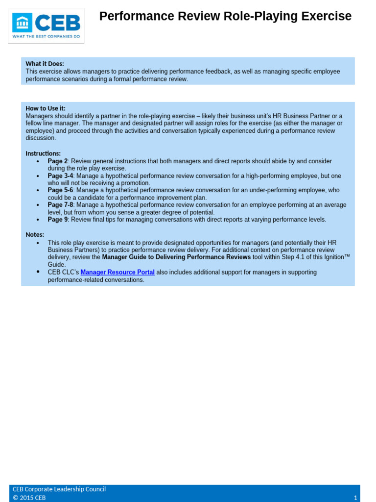 3.3 Performance Review Role-Playing Exercise | PDF | Performance ...