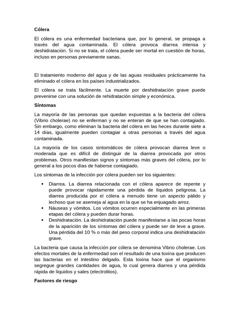 Prevención y Tratamiento del Cólera | PDF | Cólera | Diarrea
