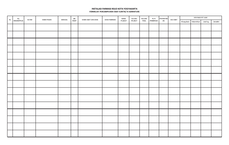 Formulir Pencampuran Obat Suntik IV Admixture | PDF