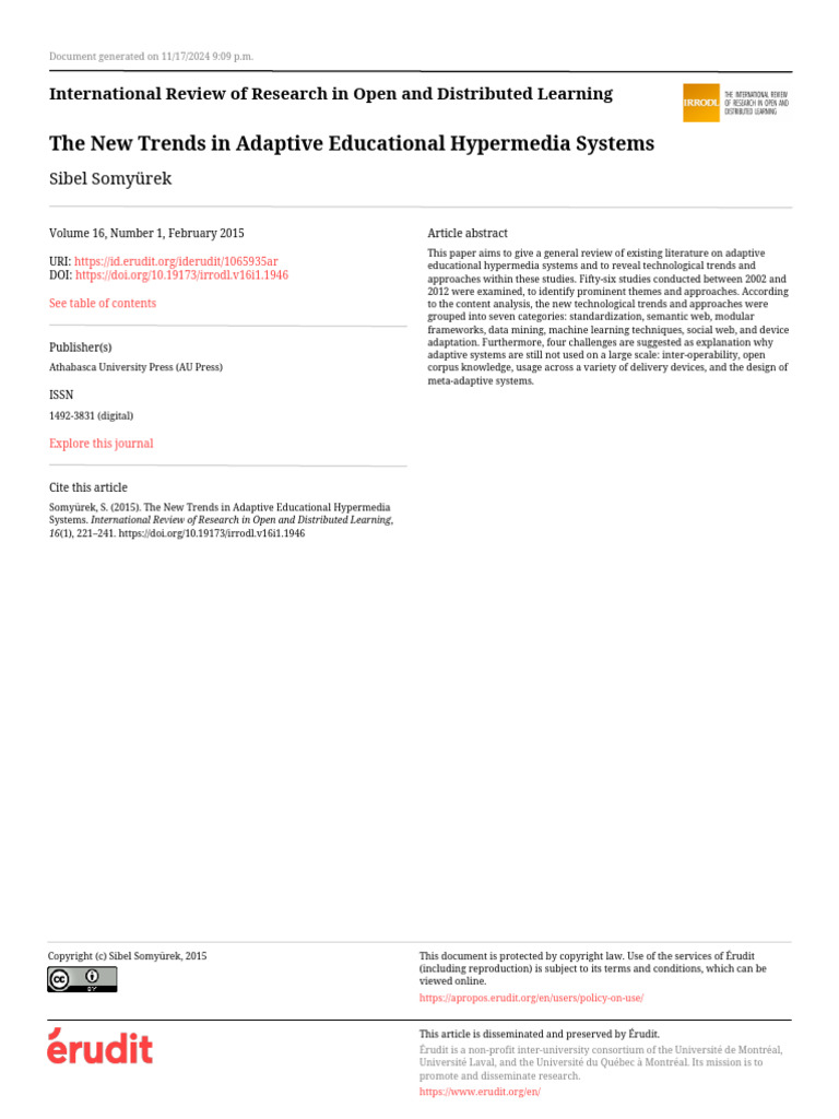 The New Trends in Adaptive Educational Hypermedia Systems | PDF ...