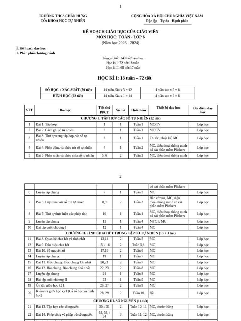 PH L C 3 - KHGD Toán 6 NH 2023-2024 | PDF