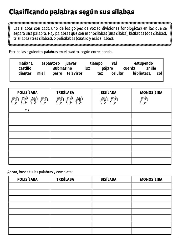 Clasificamos Palabras Según El Número de Sílabas | PDF
