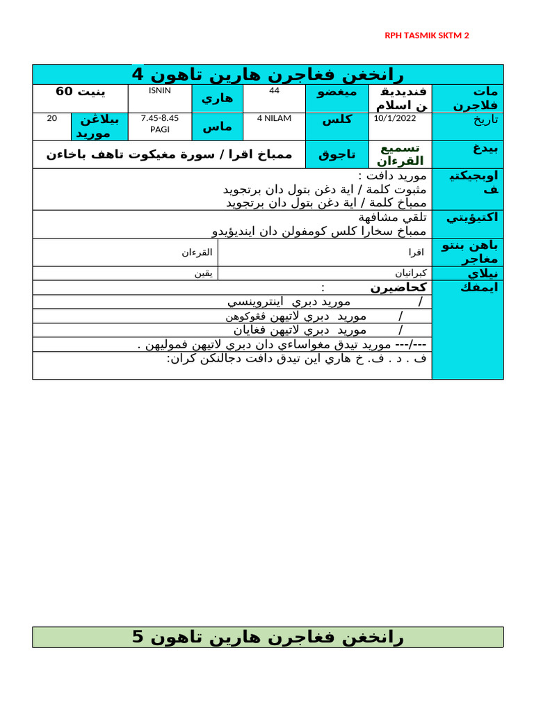 RPH Tasmik THN 4 5 6 | PDF