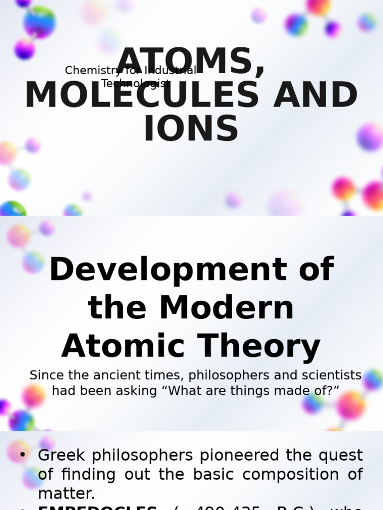 Chemistry for Industrial Techs | PDF | Atoms | Ion