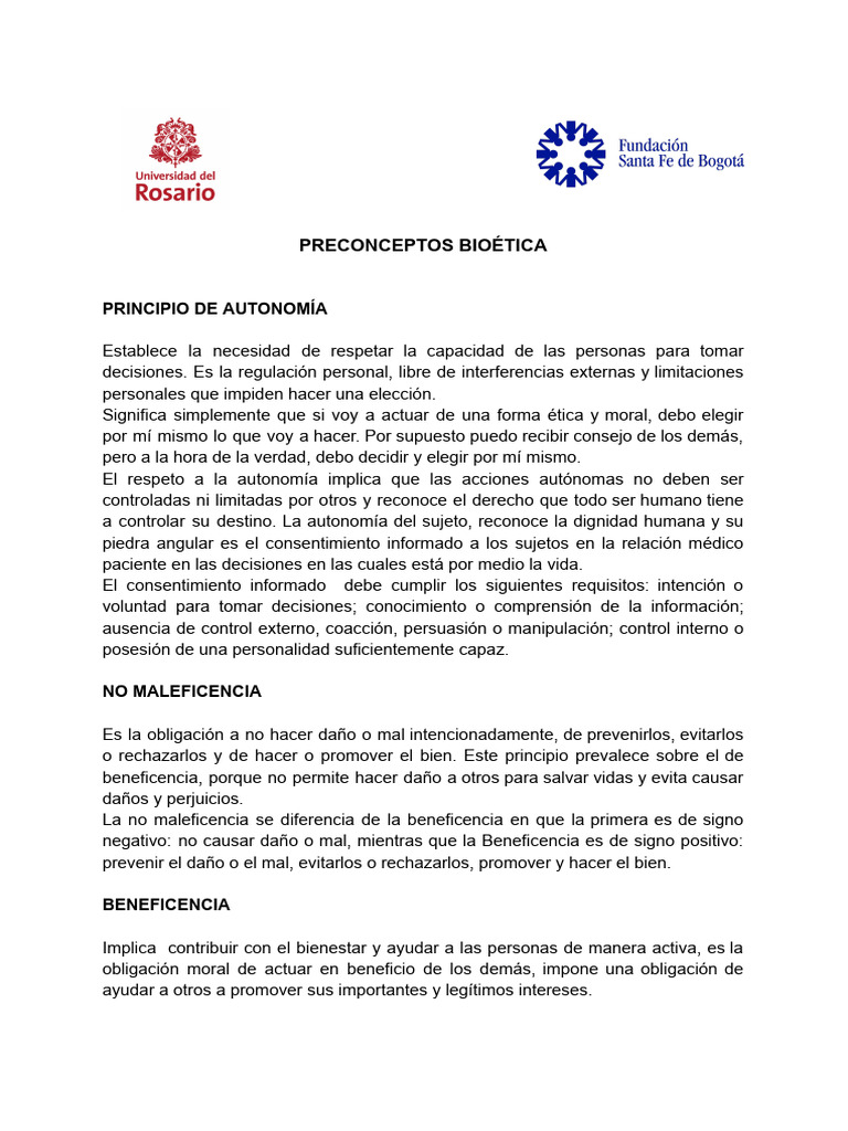 Preconceptos Bioética | PDF | Consentimiento informado | Bioética
