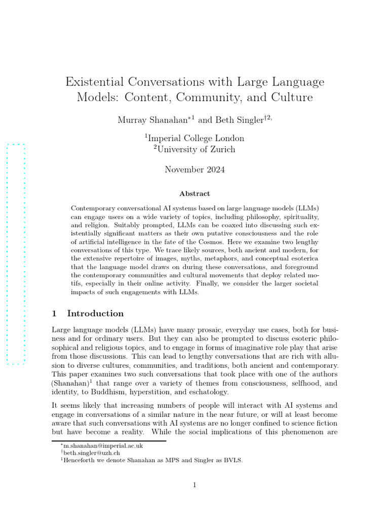Existential Conversations With Large Language Models: Content ...