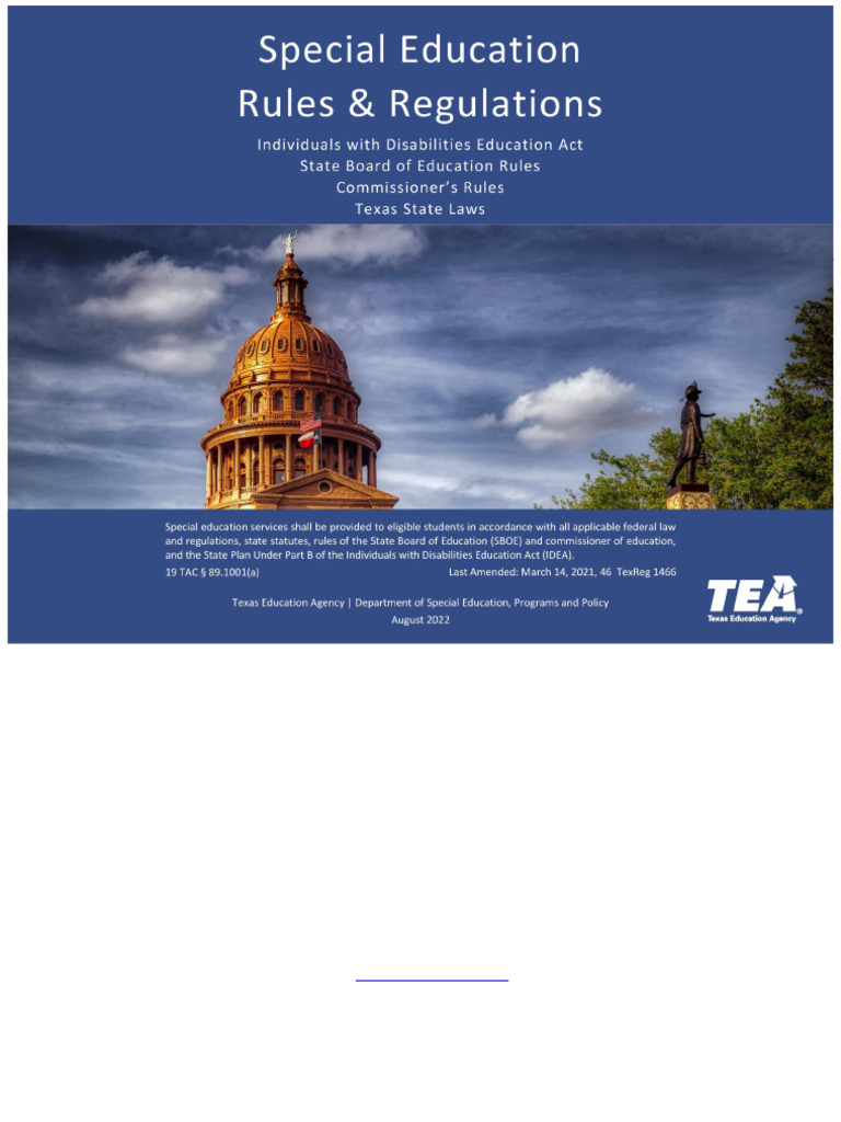Texas Special Education Regulations Guide | PDF | Individualized ...