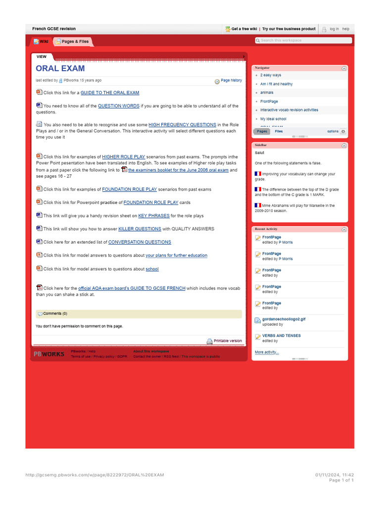 French GCSE Revision - ORAL EXAM | PDF | Linguistics