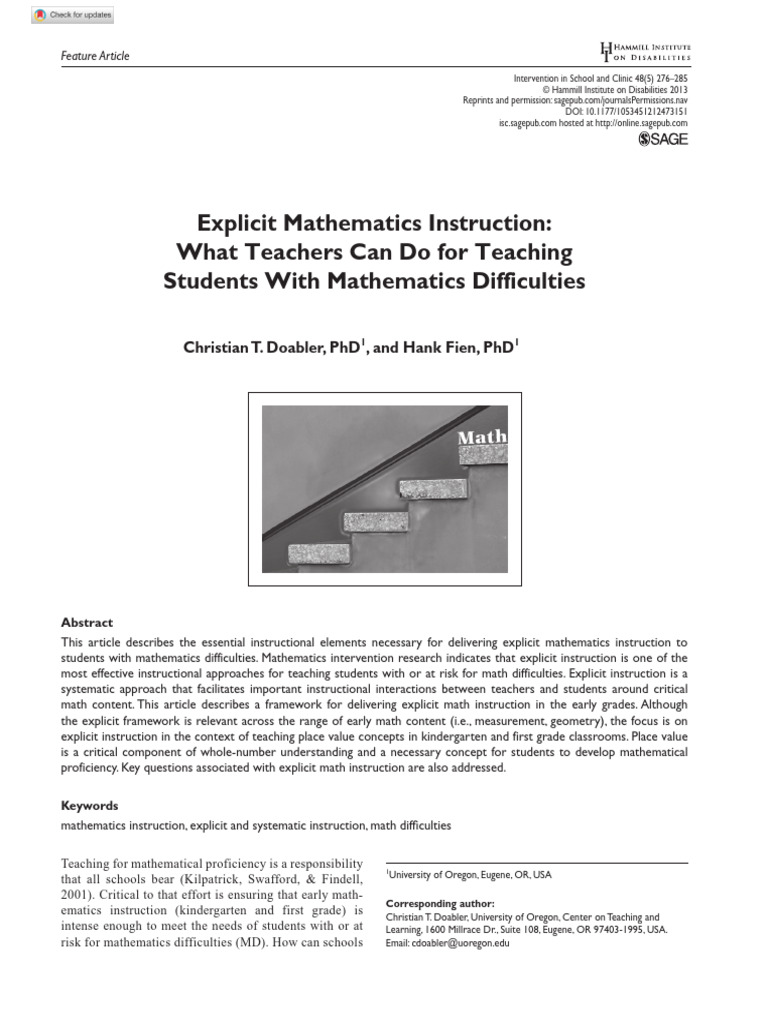 Explicit Mathematics Instruction-What Teachers Can Do For Teaching Students With Mathematics ...