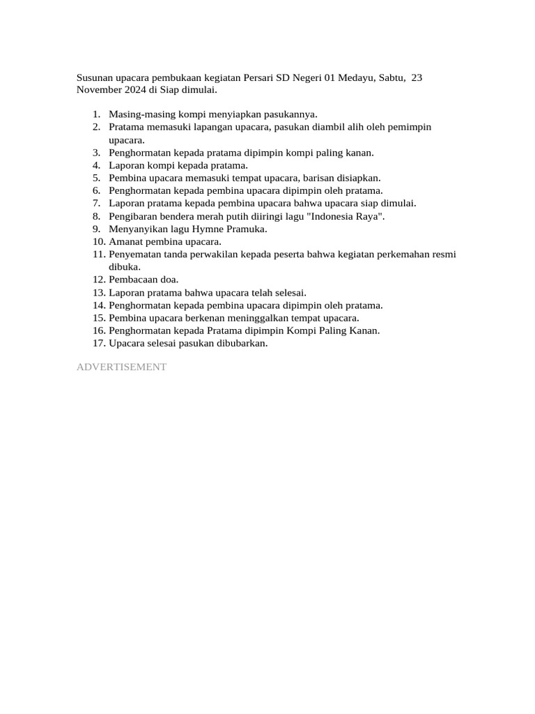 Susunan Upacara Pembukaan Kegiatan Persari SD Negeri 01 Medayu | PDF ...