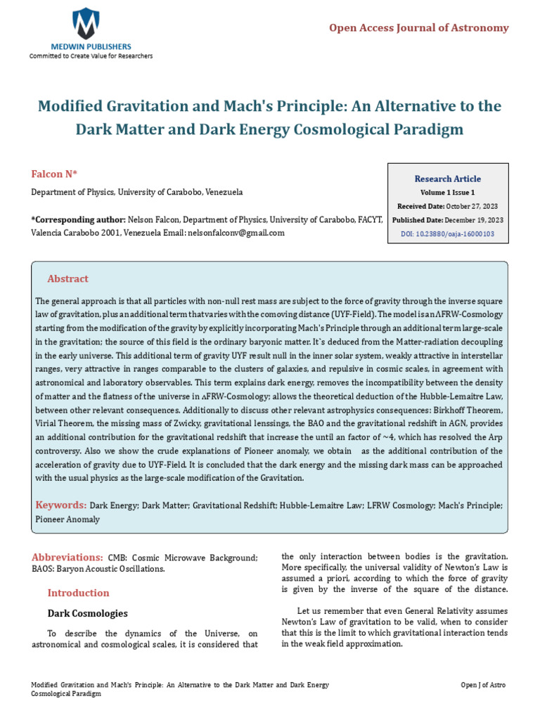 Modified Gravitation and Mach's Principle: An Alternative To The Dark Matter and Dark Energy ...