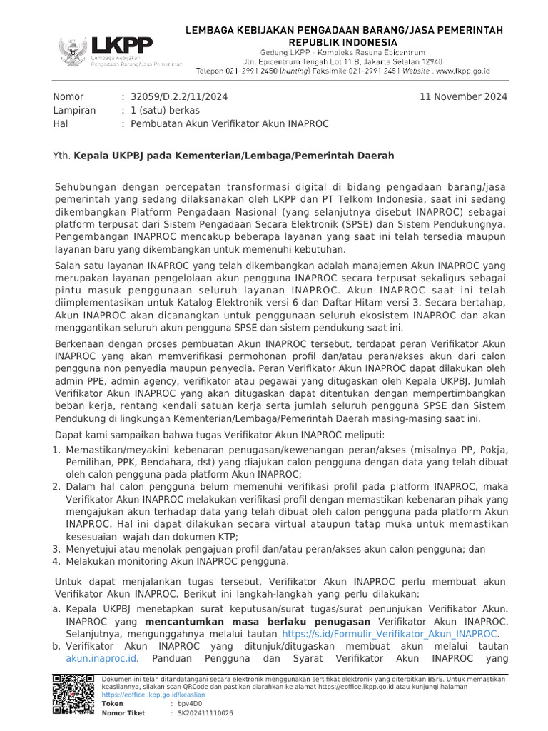 Surat Pembuatan Akun VAI | PDF