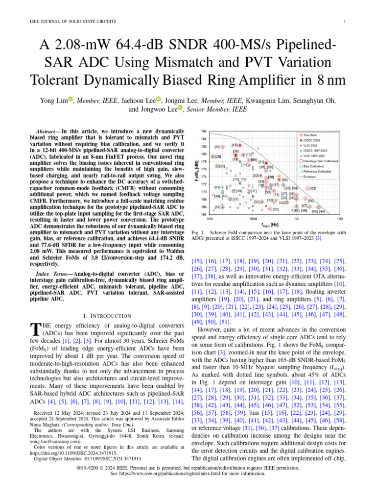 A 2.08-mW 64.4-dB SNDR 400-MS S Pipelined-SAR ADC Using Mismatch and PVT Variation Tolerant ...
