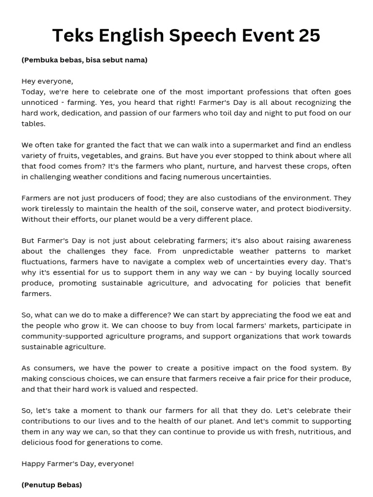 Teks English Speech Event 25 | PDF | Cooking, Food & Wine | Technology ...