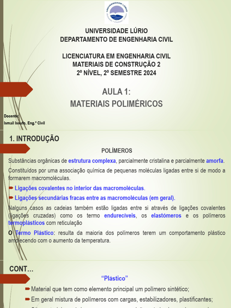 Aula 1 Polimeros Pdf Polímeros Polietileno