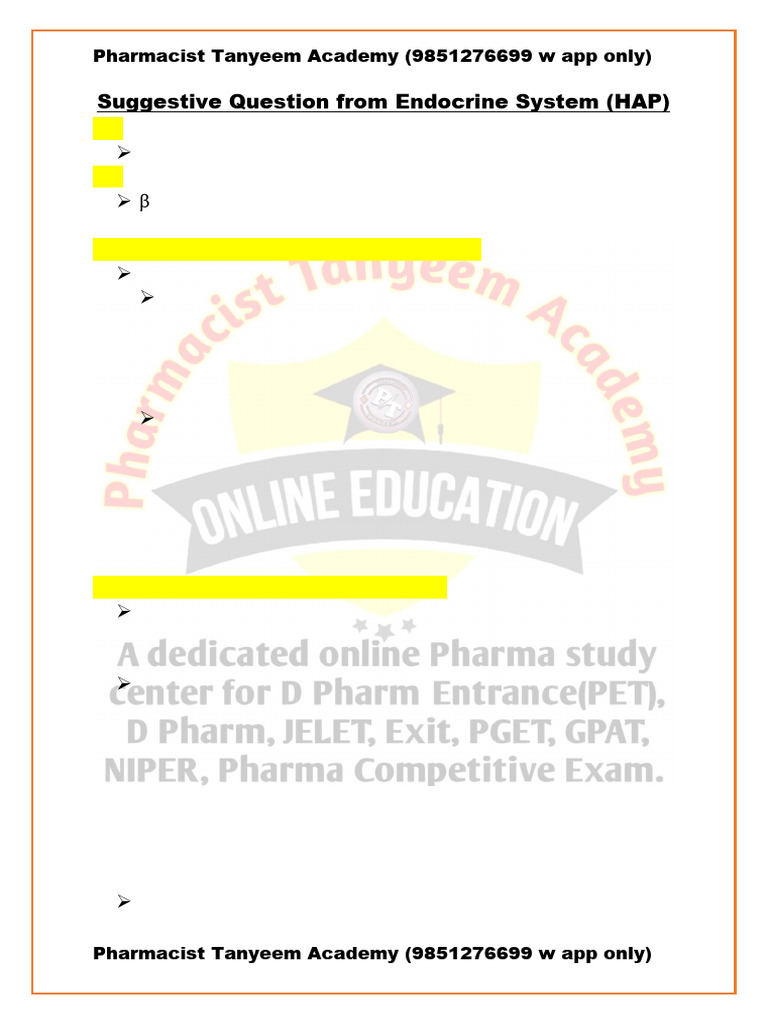Suggestive Question From Endocrine System (HAP) - 1 | PDF | Adrenal Gland | Endocrine System