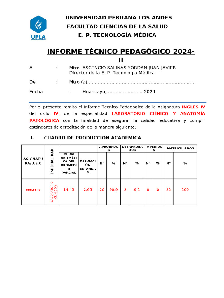 Modelo Informe Tecnico Pedagogico | PDF