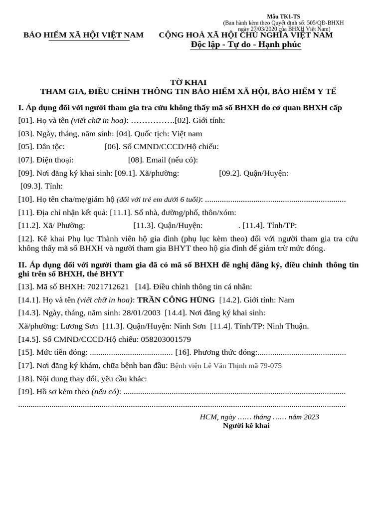 Mau TK01-TS - Tran Cong Hung | PDF