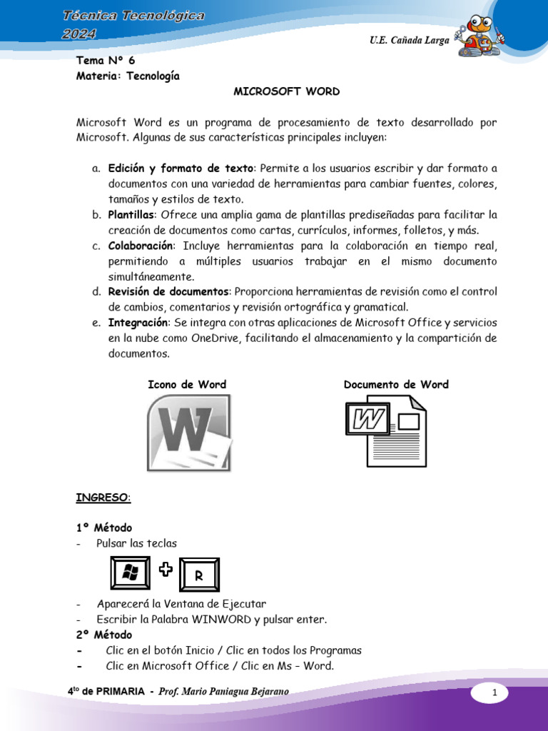 Tema N 6 - 4to Prim | PDF | Microsoft Word | Ventana (informática)