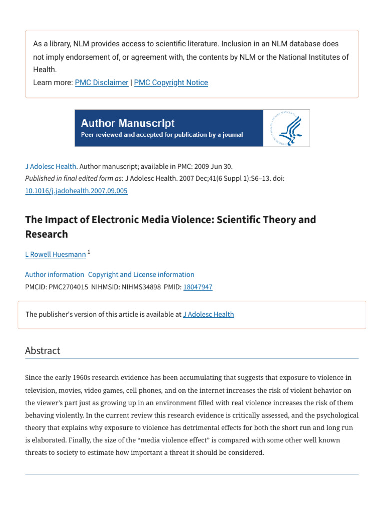 The Impact of Electronic Media Violence - Scientific Theory and ...