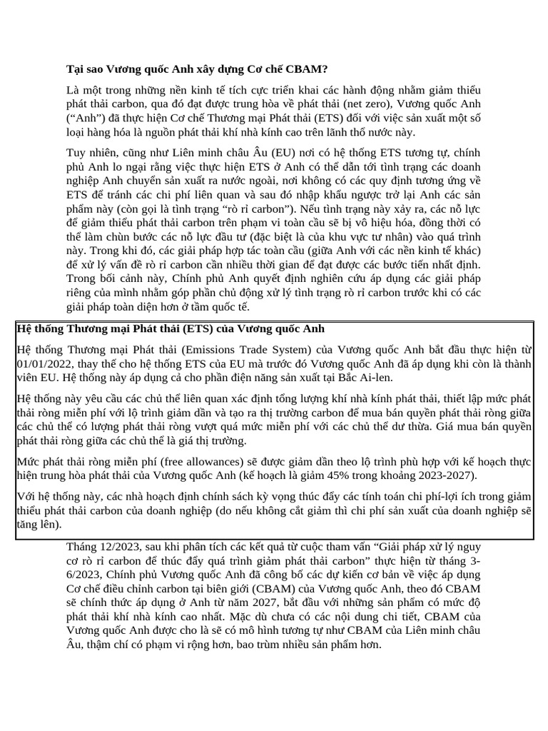 1. Tại Sao Vương Quốc Anh Xây Dựng Cơ Chế CBAM | PDF