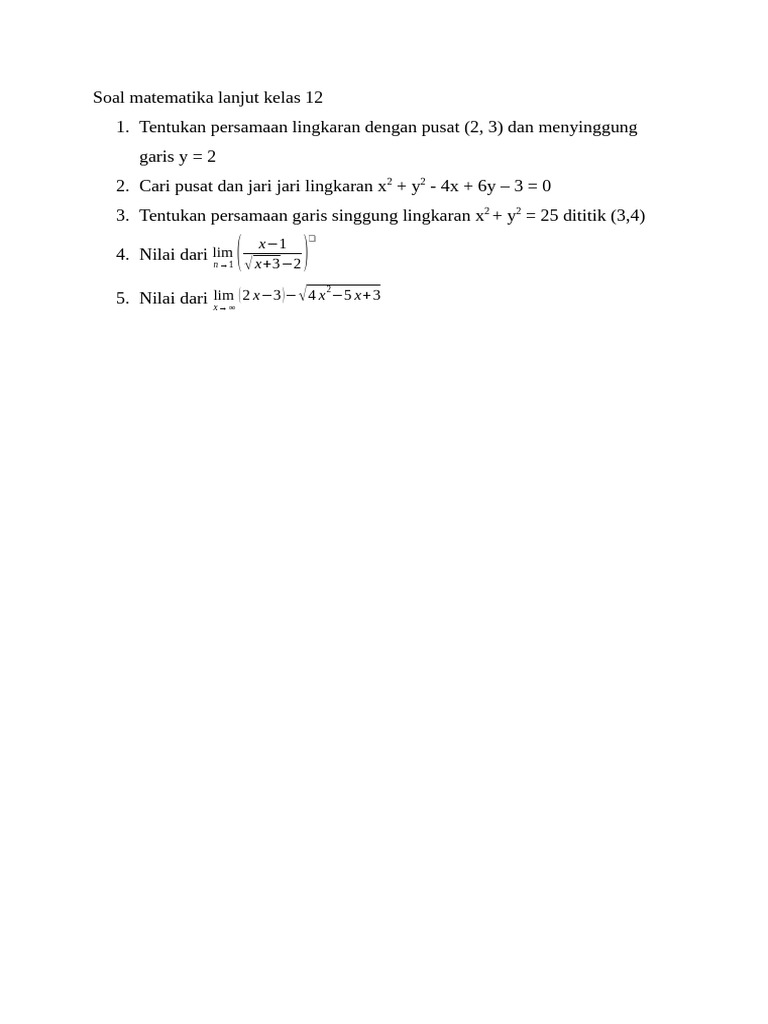 Soal Matematika Lanjut Kelas 12 | PDF | Metode & Bahan Ajar | Sains ...