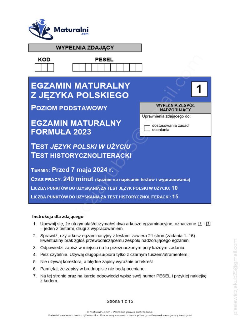 Matura Próbna by Maturalni - Język Polski 2024 | PDF