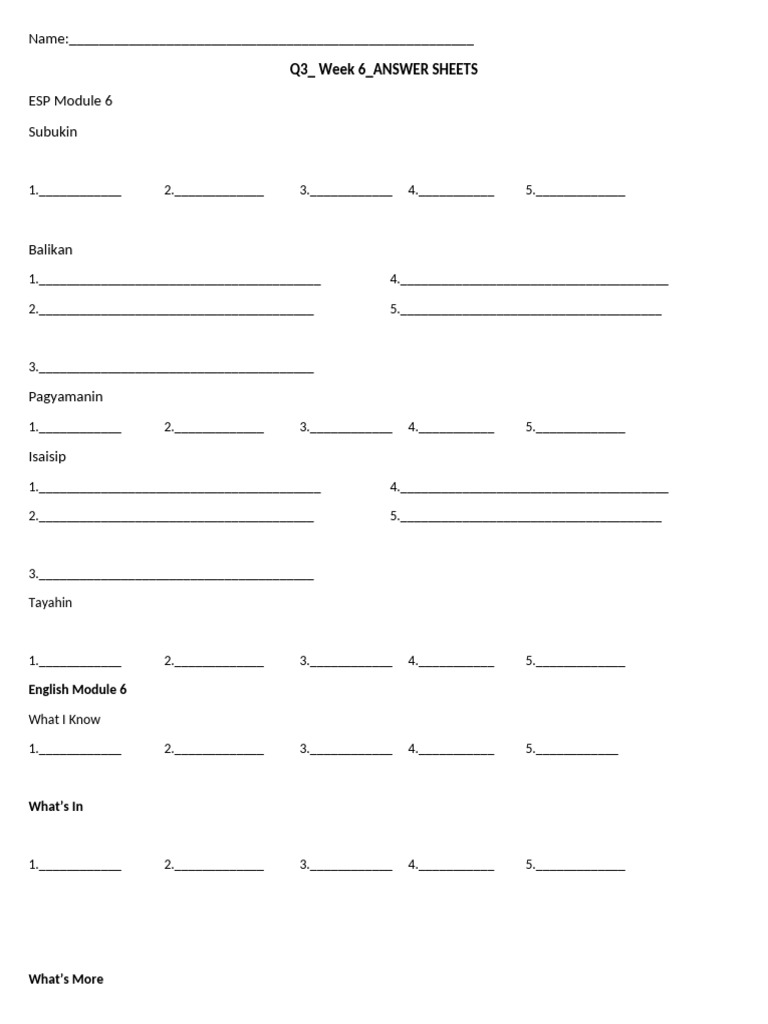 Q3 Week 6 Answer Sheets | PDF