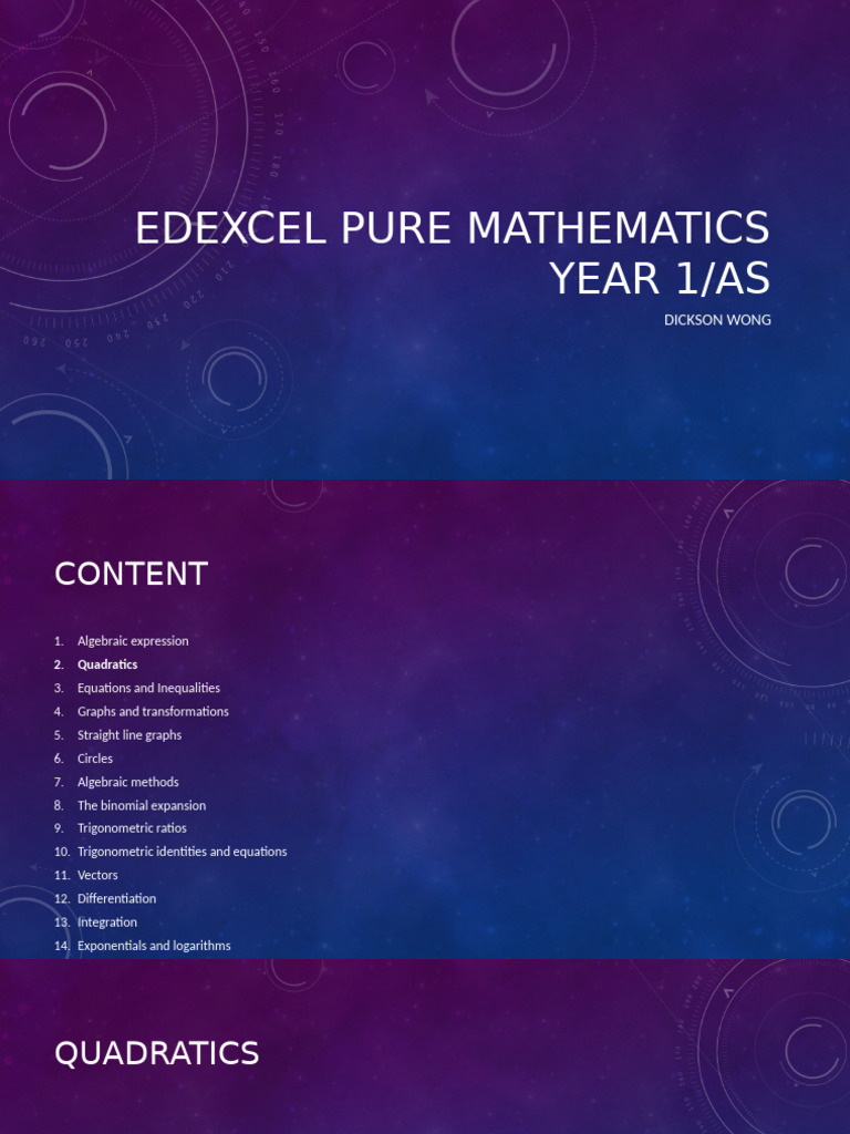 Edexcel AS Pure Math Quadratics Guide | PDF | Quadratic Equation ...