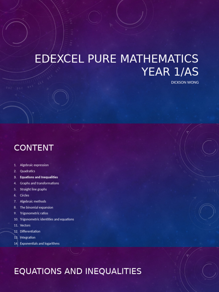 Pure Maths Year 1 AS - Chapter 3 - Equations and Inequalities | PDF ...