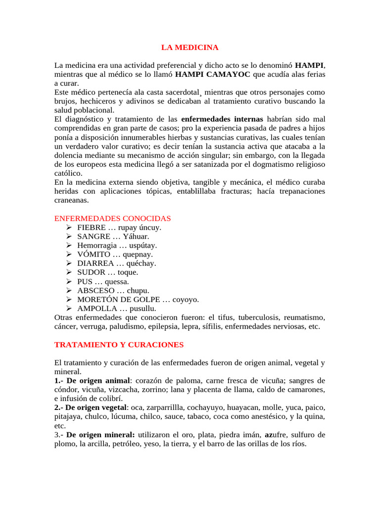La Medicina Inca | PDF | Salud y bienestar