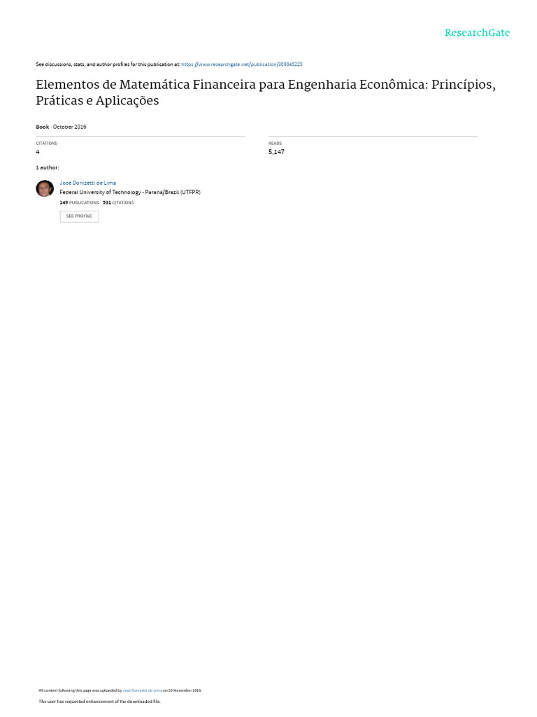 Livro Elementos de Matematica Financeira para Engenharia Economica PrincipiosPraticas Prof ...