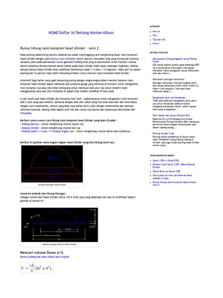 Rumus Hitung Rasio Kompresi Head Silinder - Versi 2 | PDF