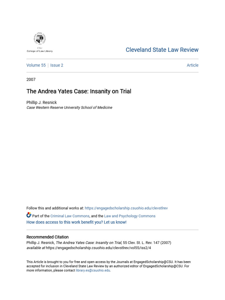 The Andrea Yates Case - Insanity On Trial | PDF | Insanity Defense ...
