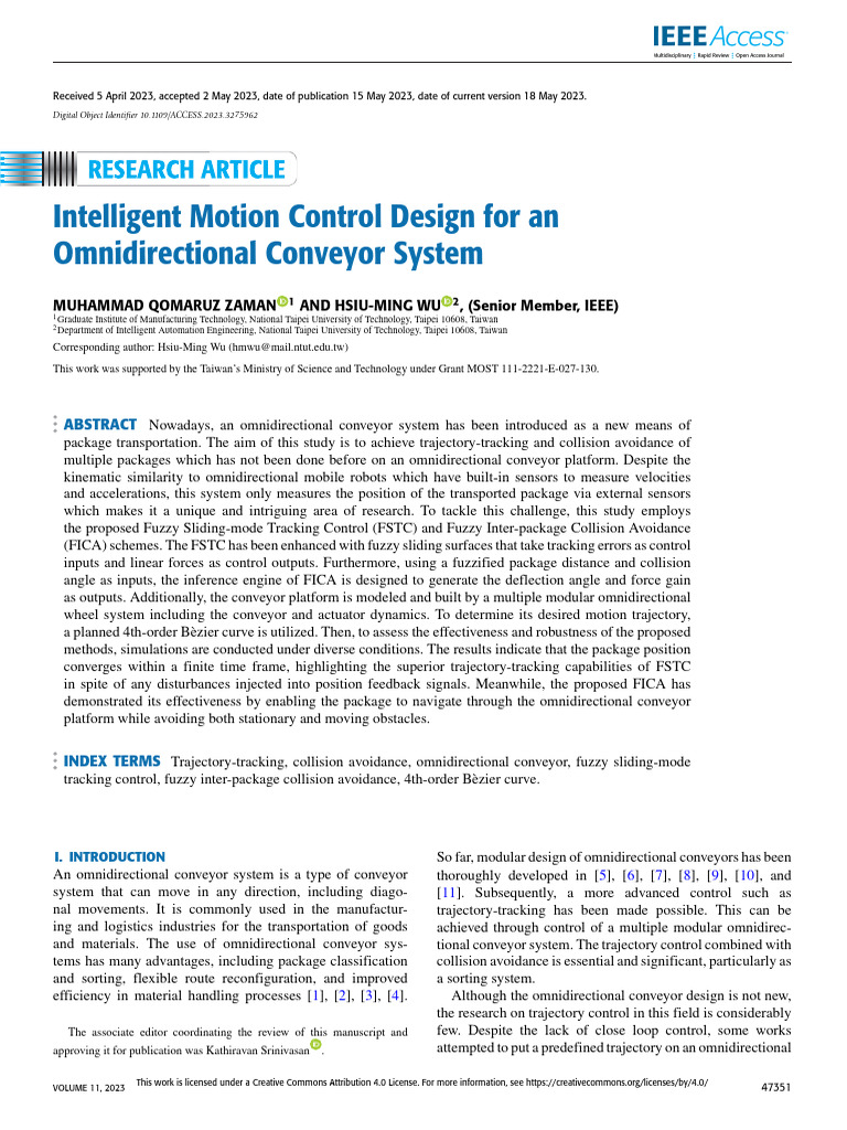 Intelligent Motion Control Design For An Omnidirectional Conveyor ...