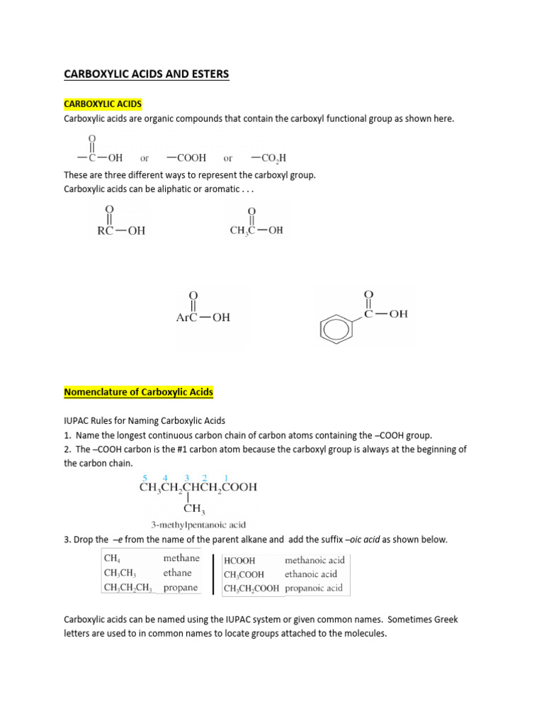 Carboxylic Acids and Esters Overview | PDF | Functional Group ...