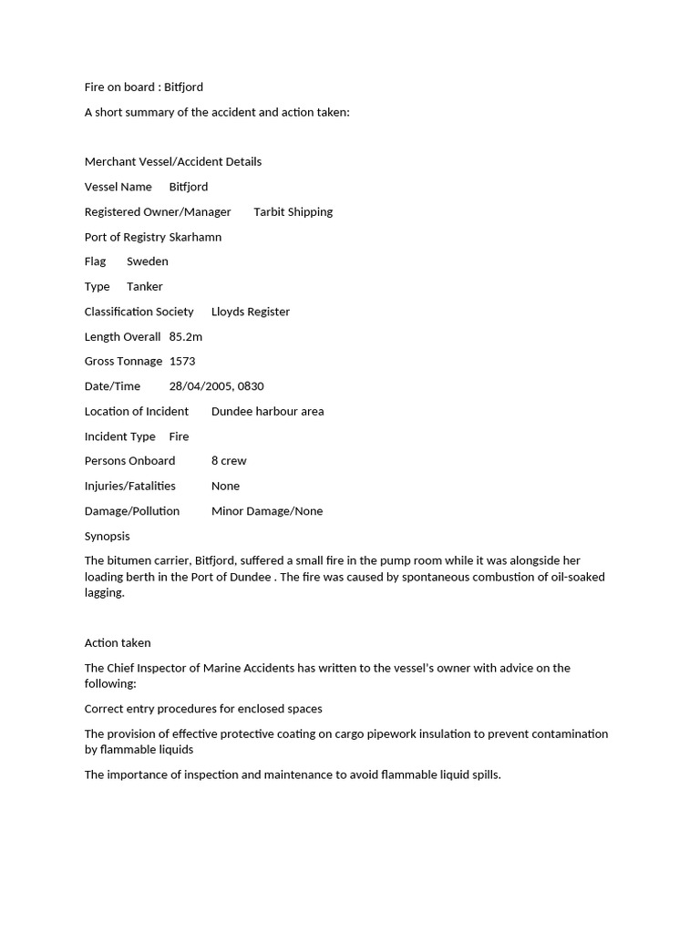 5111 BTOC Case History 2 Fire Onboard | PDF | Technology & Engineering