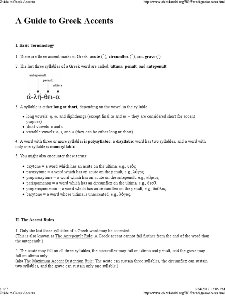 Guide To Greek Accents | PDF | Stress (Linguistics) | Syllable