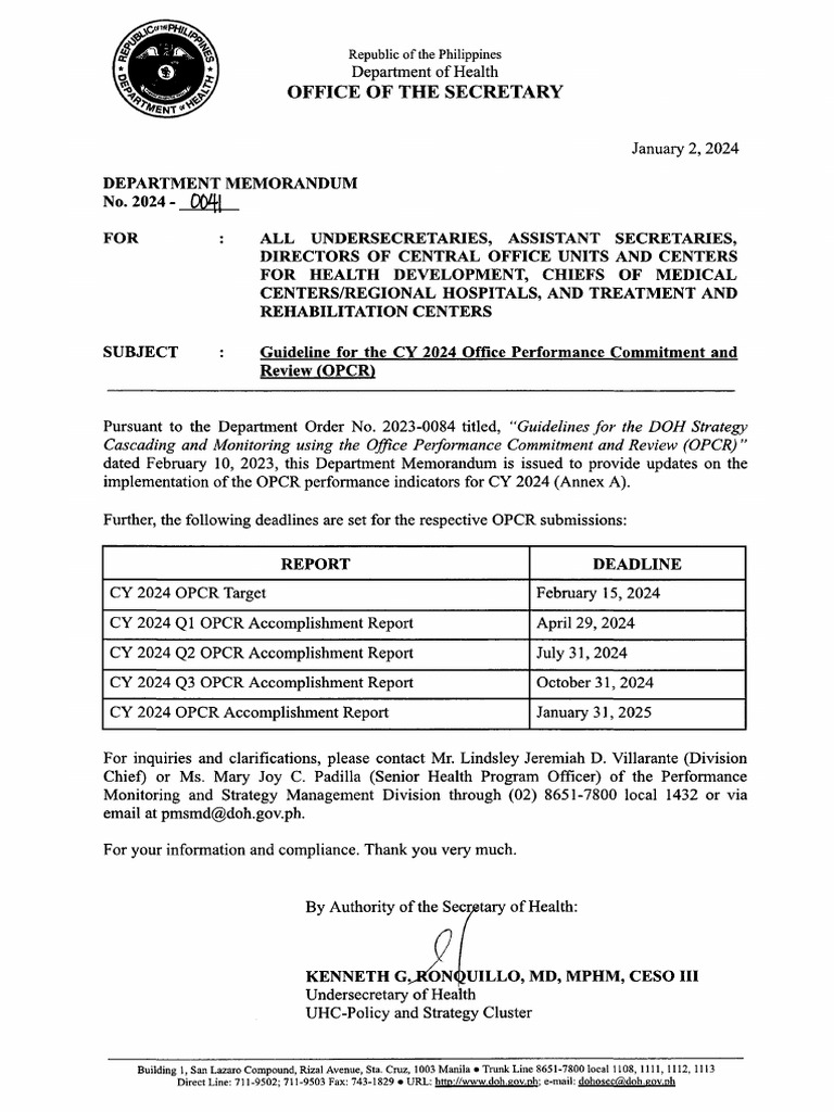 DM - 2024-0041 - Guideline For The Cy 2024 Opcr | PDF