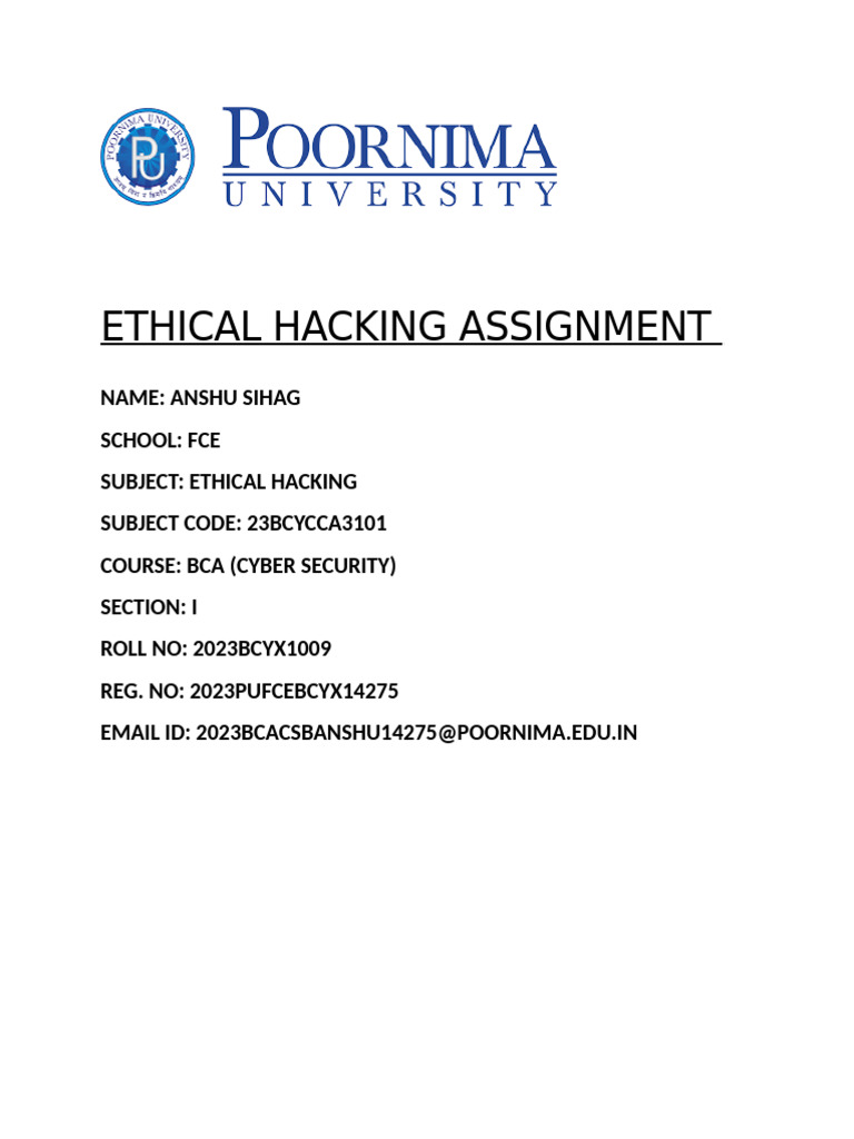 Ethical Hacking Assignment | PDF