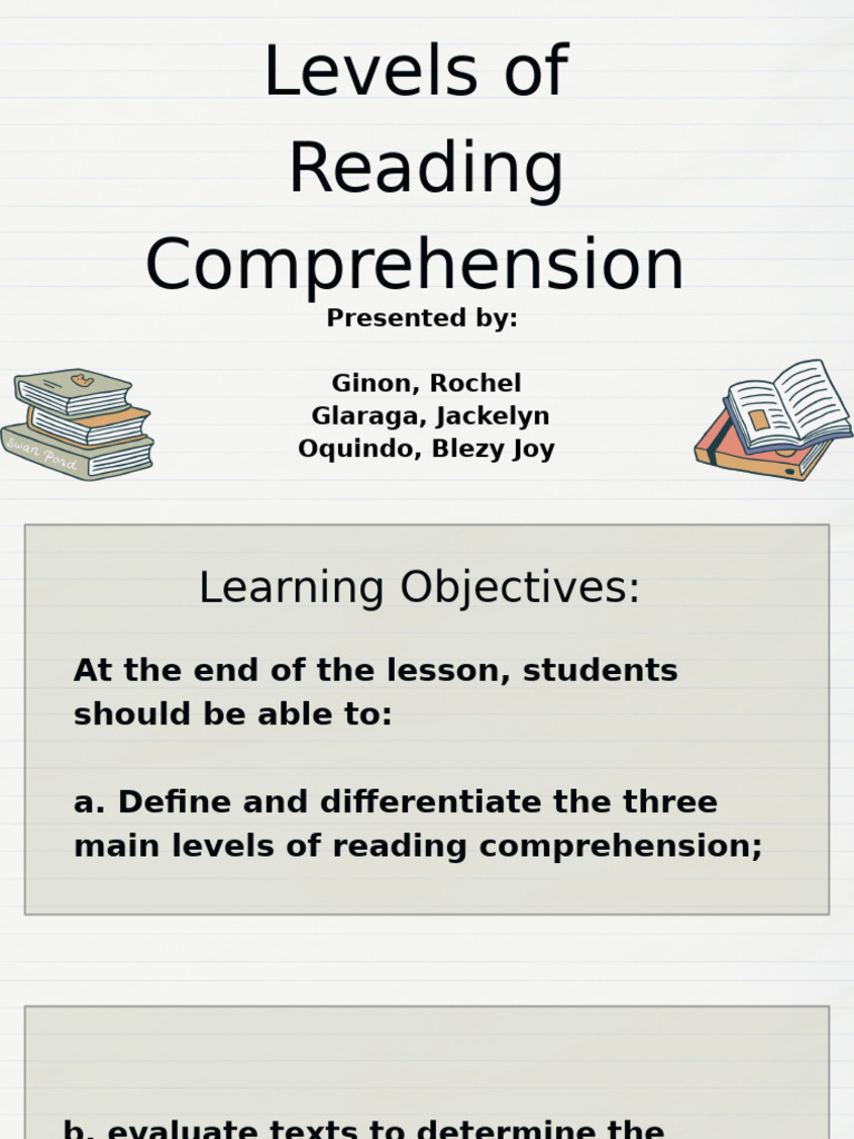 Levels of Comprehension | PDF | Reading Comprehension | Psychology
