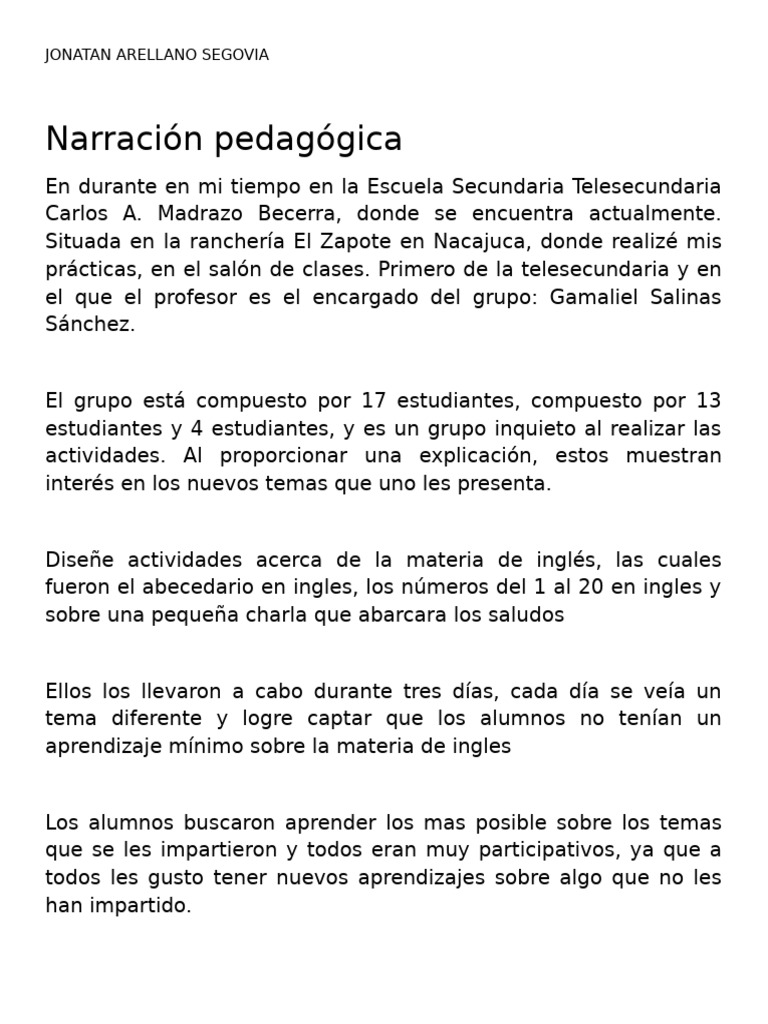 Narración Pedagógica | PDF