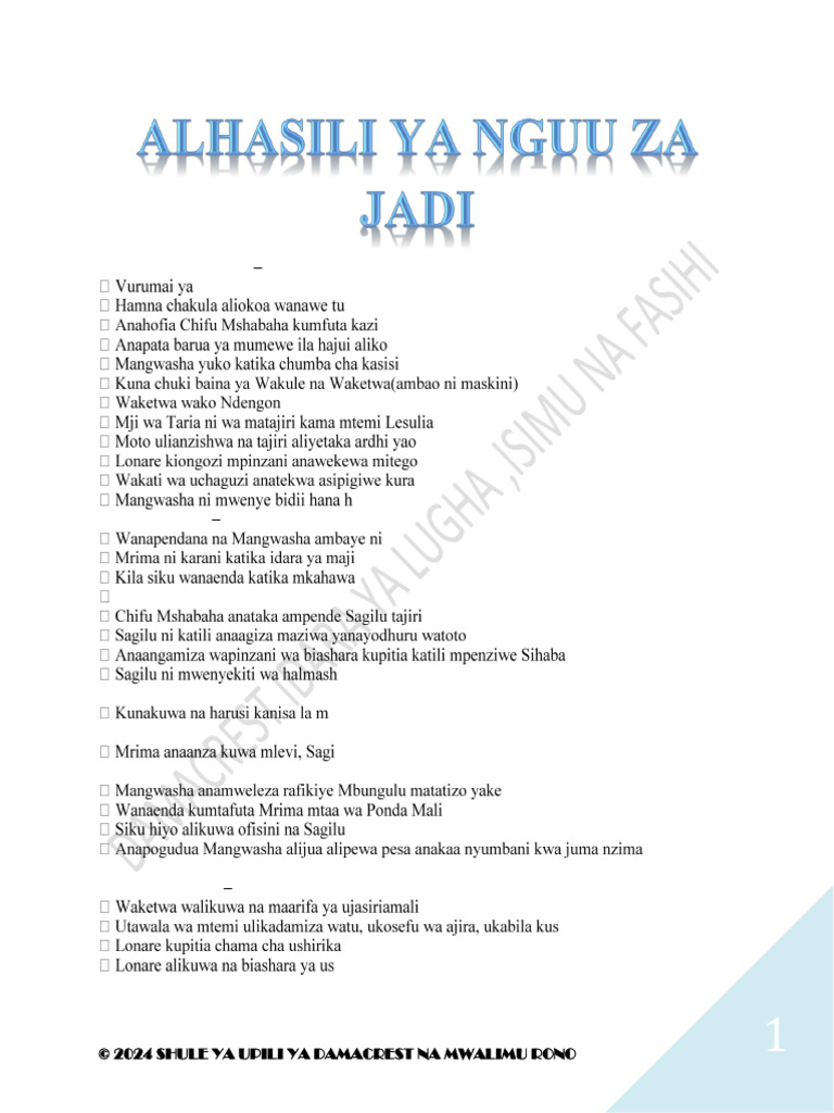 Nguu Za Jadi | PDF