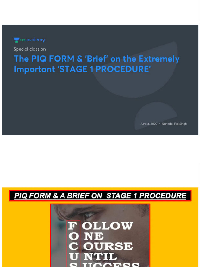 The PIQ FORM Brief On The Extremely Important STAGE 1 PROCEDURE No Anno | PDF