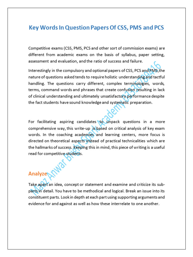 Key Words in Question Papers of CSS ABC | PDF | Argument | Reason